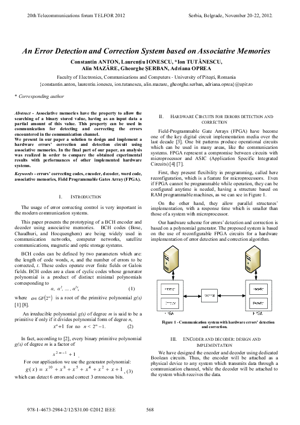 Pdf Error Detection Via Associative Memories