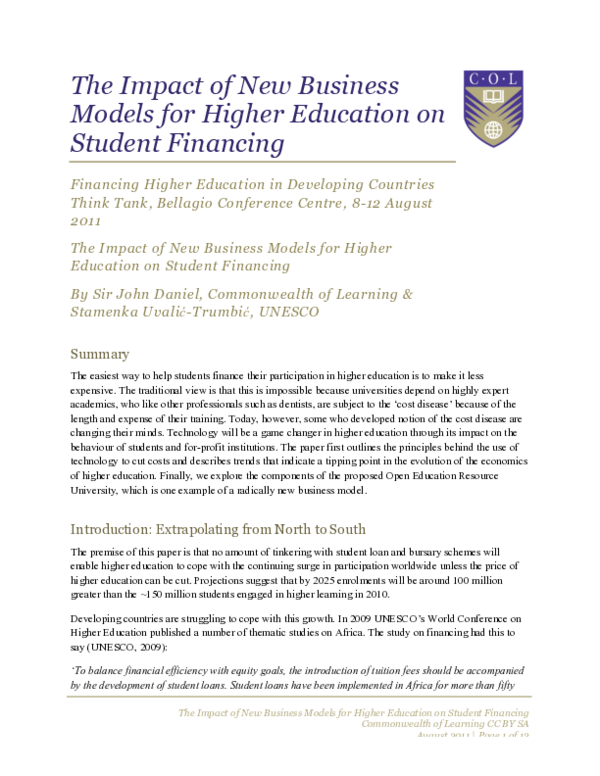 (PDF) The Impact of New Business Models for Higher Education on Student ...