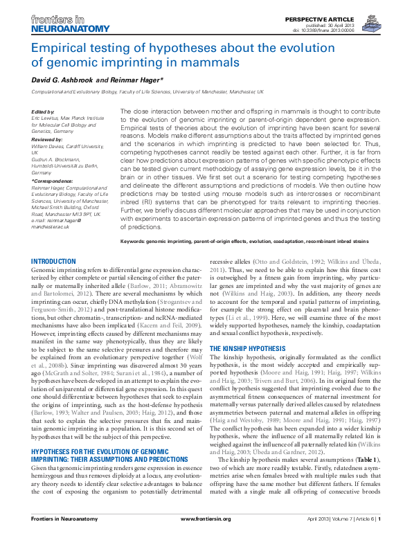 (PDF) Empirical testing of hypotheses about the evolution of genomic ...