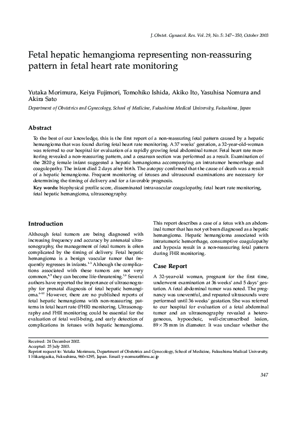 (PDF) Fetal hepatic hemangioma representing non-reassuring pattern in ...