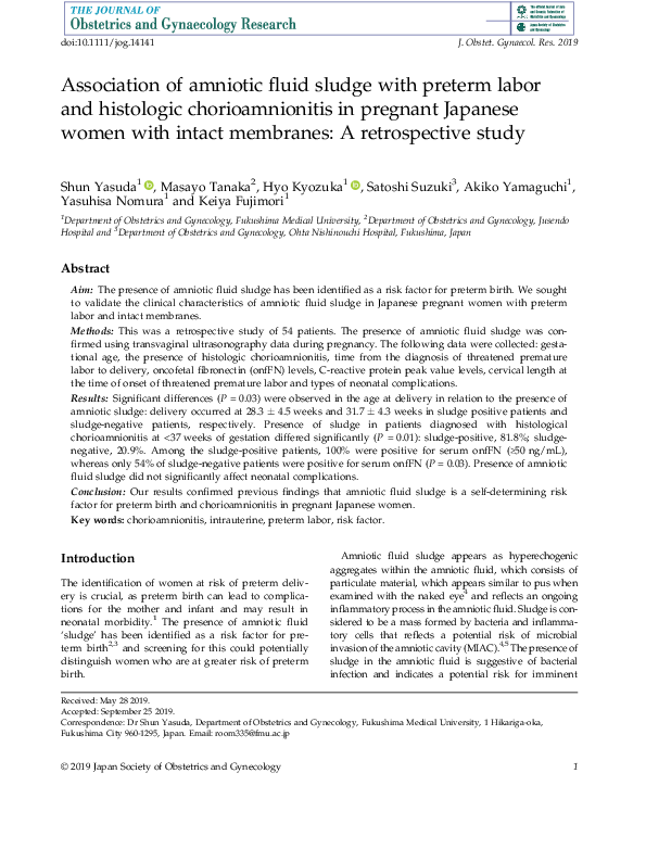 (PDF) Association of amniotic fluid sludge with preterm labor and ...