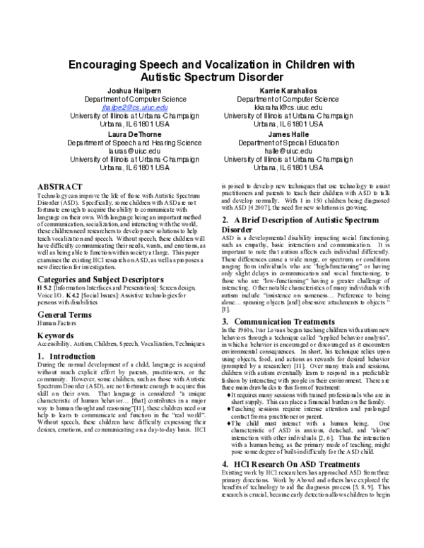 (PDF) Encouraging speech and vocalization in children with autistic ...