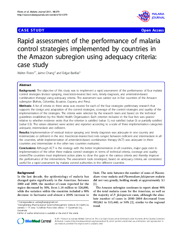 (PDF) Rapid assessment of the performance of malaria control strategies implemented by countries ...