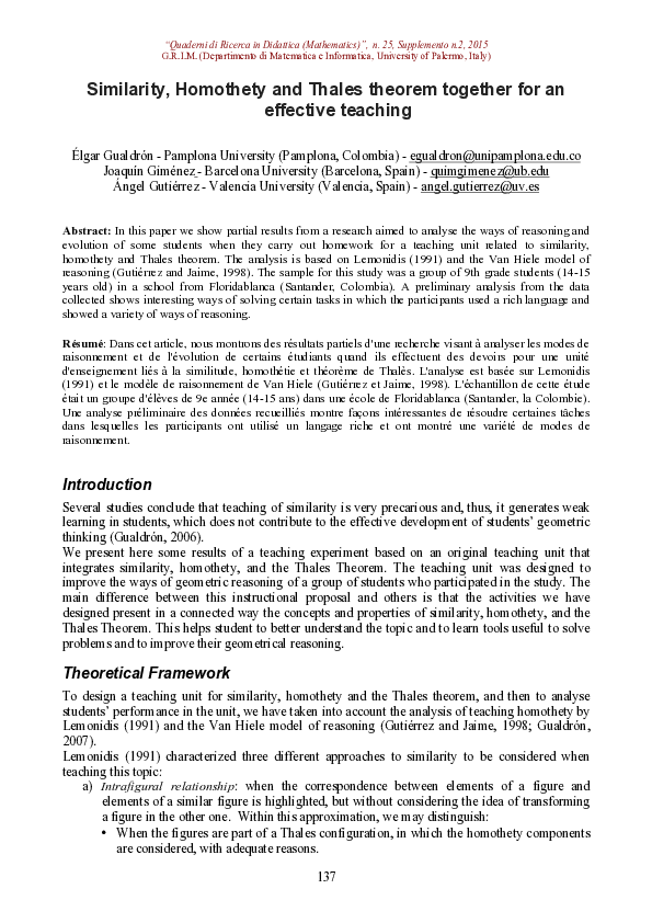 (PDF) Similarity , Homothety and Thales theorem together for an ...