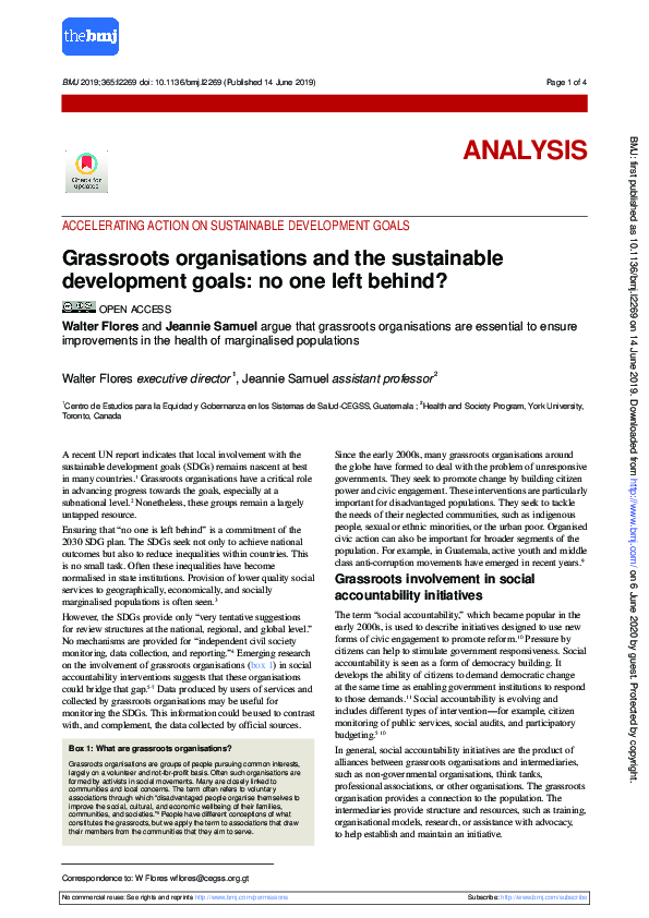 (PDF) Grassroots organisations and the sustainable development goals ... (PDF) Grassroots organisations and the sustainable development goals ...