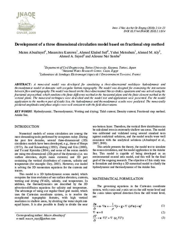 Pdf Development Of A Three Dimensional Circulation Model Based On