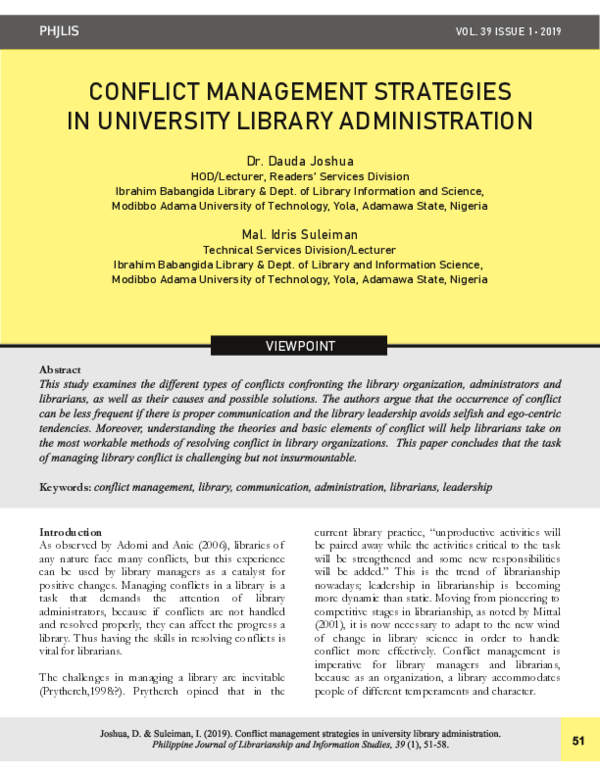 (PDF) Viewpoint: CONFLICT MANAGEMENT STRATEGIES IN UNIVERSITY LIBRARY ...