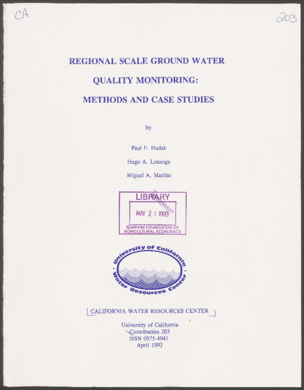 (PDF) Regional Scale Ground Water Quality Monitoring: Methods and Case ...