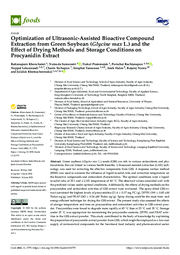 (PDF) Optimization of Ultrasonic-Assisted Bioactive Compound Extraction from Green Soybean ...