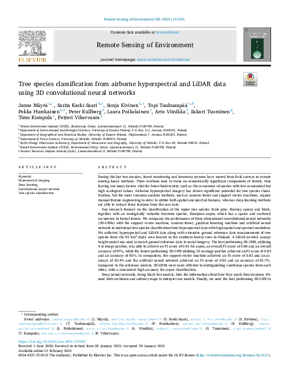 Pdf Tree Species Classification From Airborne Hyperspectral And Lidar Data Using 3d