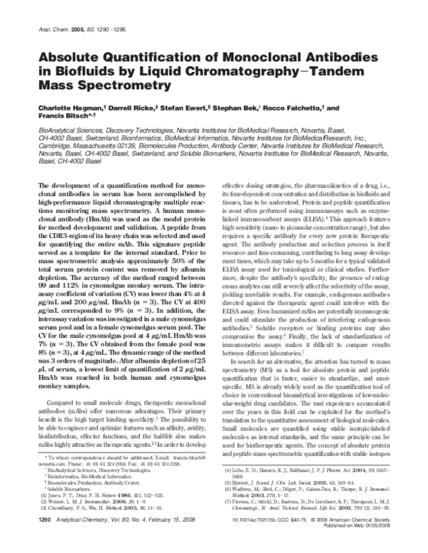 (PDF) Absolute Quantification of Monoclonal Antibodies in Biofluids by ...