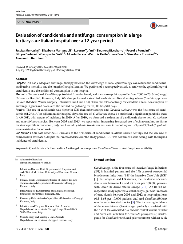 (PDF) Evaluation of candidemia and antifungal consumption in a large ...