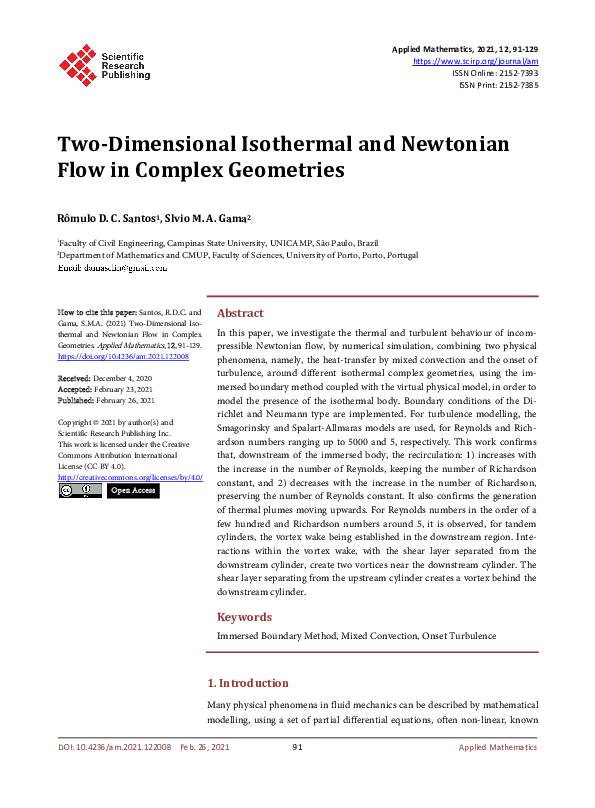 (PDF) Two-Dimensional Isothermal and Newtonian Flow in Complex Geometries
