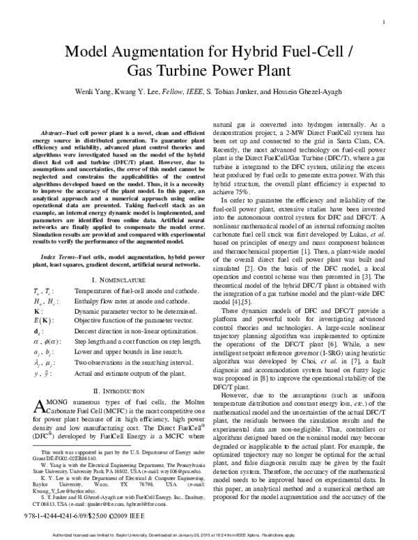 (PDF) Model augmentation for hybrid fuel-cell/gas turbine power plant | Hossein Ghezel ...