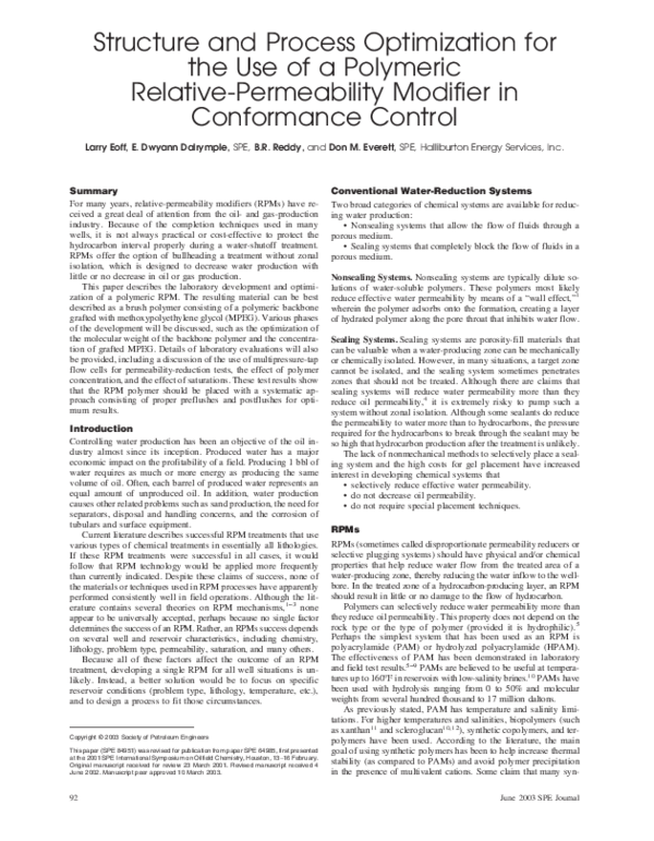 Pdf Structure And Process Optimization For The Use Of A Polymeric Relative Permeability