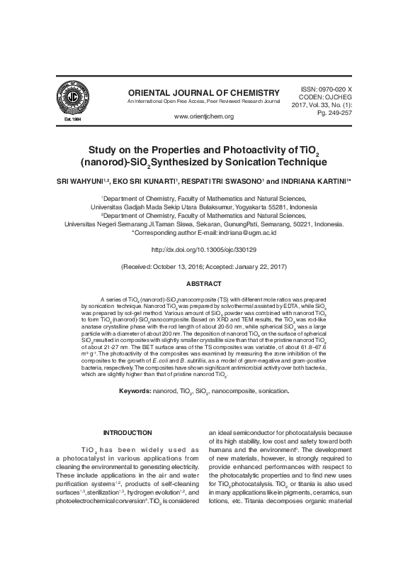 (PDF) Study on the Properties and Photoactivity of TiO2(nanorod)-SiO2 ...