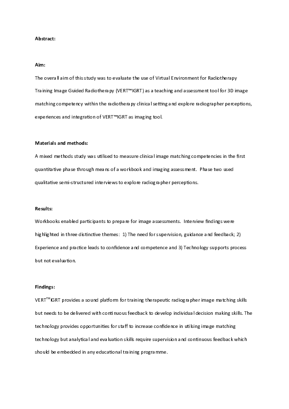 (DOC) The utilisation of VERT™ in the training of Image-Guided ...