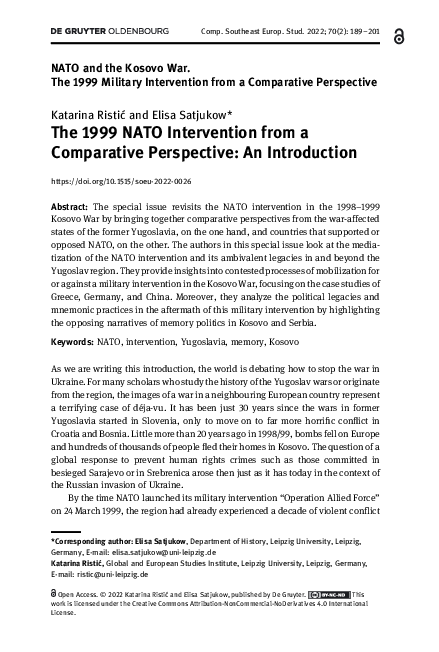 (PDF) The 1999 NATO Intervention from a Comparative Perspective: An ...