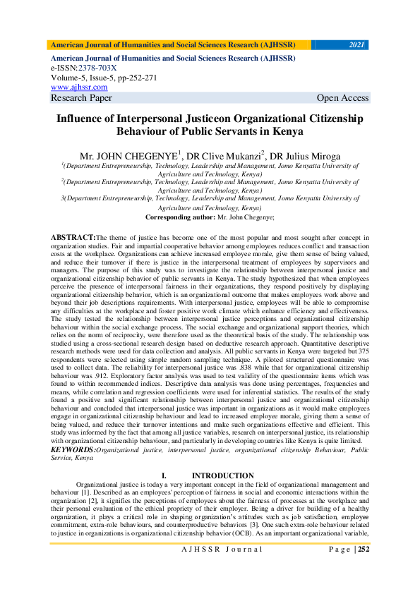 (PDF) Influence of Interpersonal Justiceon Organizational Citizenship ...