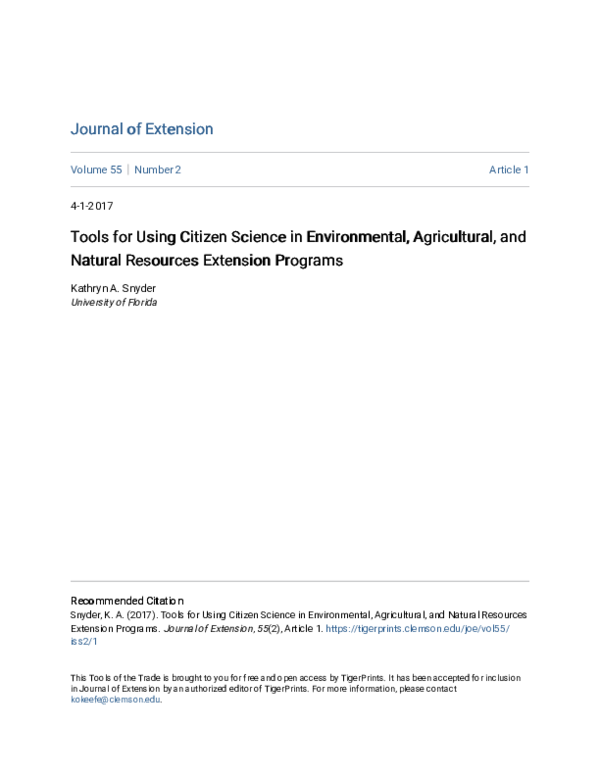 (PDF) Tools for Using Citizen Science in Environmental, Agricultural ...