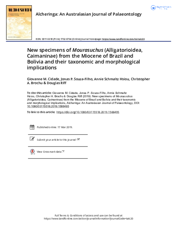 (PDF) New specimens of Mourasuchus (Alligatoroidea, Caimaninae) from ...