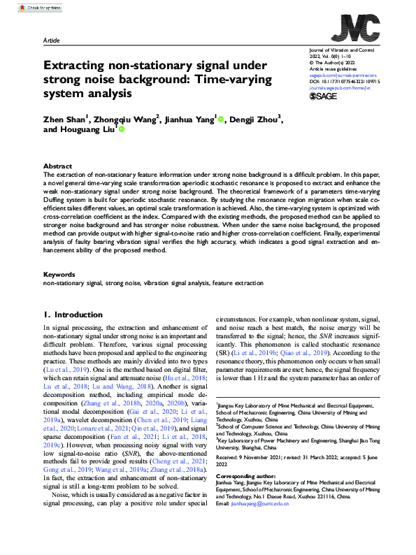 Pdf Extracting Non Stationary Signal Under Strong Noise Background Time Varying System Analysis