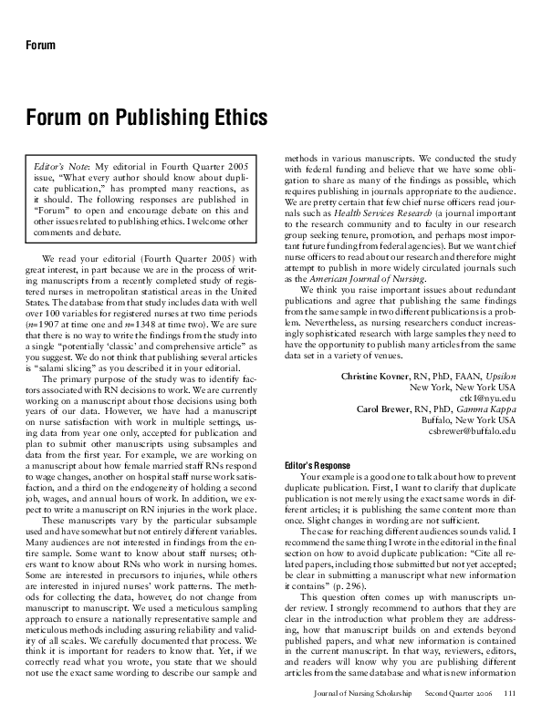 (PDF) ANA Code of Ethics and Duplicate Publication