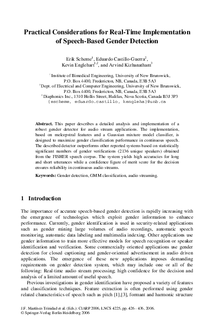 (PDF) Practical Considerations for Real-Time Implementation of Speech-Based Gender Detection ...