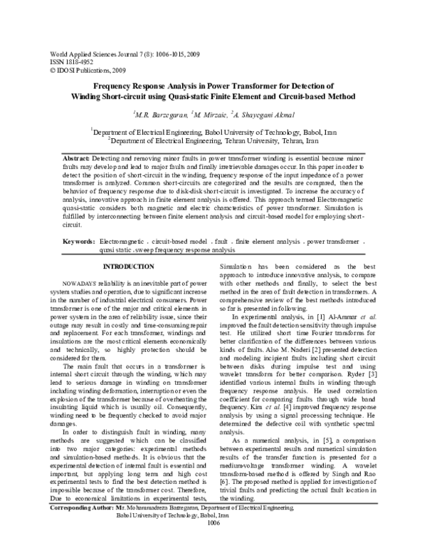 (PDF) Frequency Response Analysis in Power Transformer for Detection of Winding Short-circuit ...