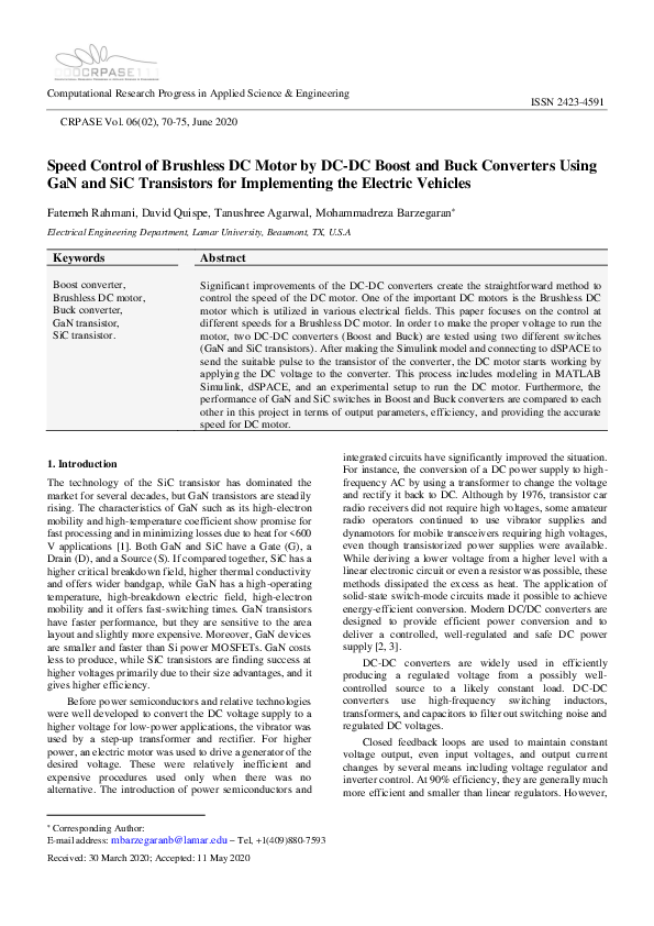 (PDF) Speed control of brushless DC motor by DC-DC boost and buck converters using GaN and SiC ...