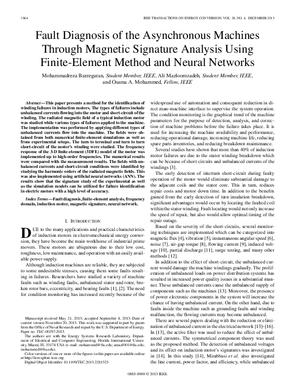 Fault Diagnosis Of The Asynchronous Machines Through Magnetic Signature Analysis Using Finite