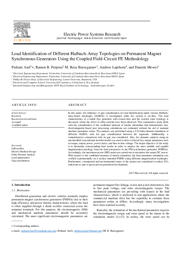 Pdf Load Identification Of Different Halbach Array Topologies On Permanent Magnet Synchronous