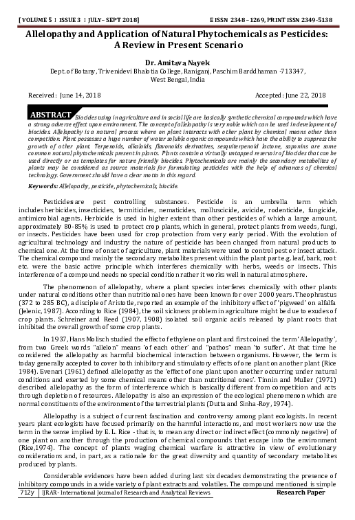 (PDF) Allelopathy and Application of Natural Phytochemicals as ...