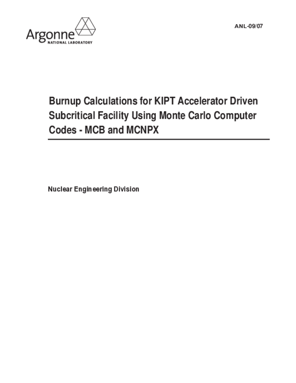 (PDF) Monte Carlo Burnup Calculations for KIPT