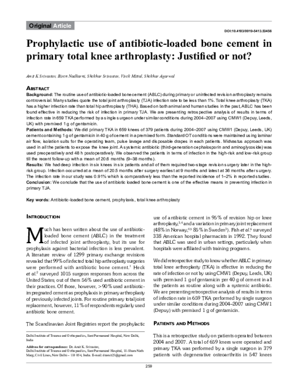 (PDF) Prophylactic use of antibiotic-loaded bone cement in primary ...