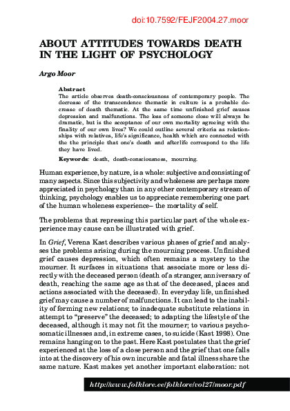 (PDF) About Attitudes towards Death in the Light of Psychology