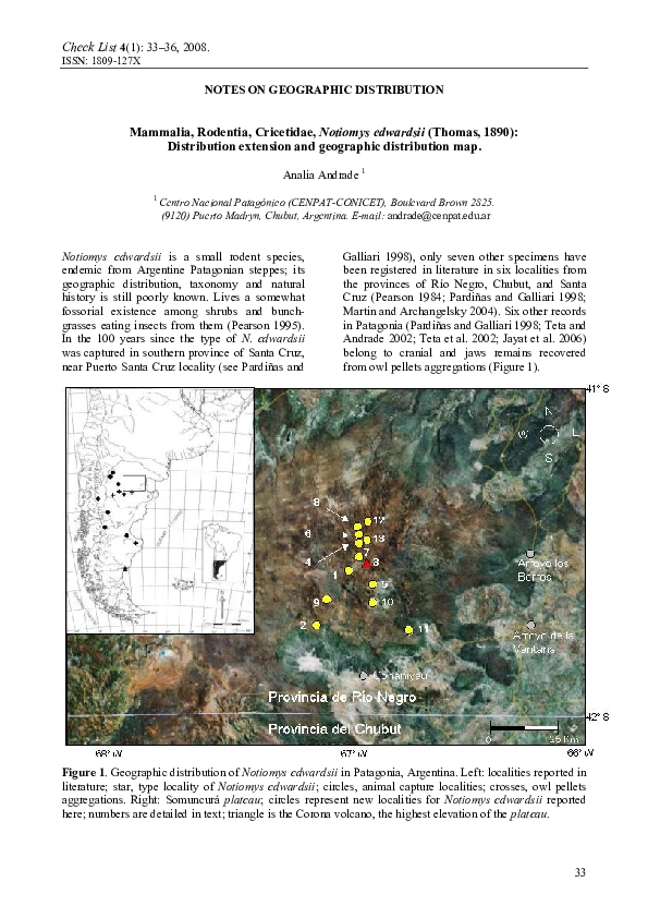 (PDF) Mammalia, Rodentia, Cricetidae, Notiomys edwardsii (Thomas, 1890 ...