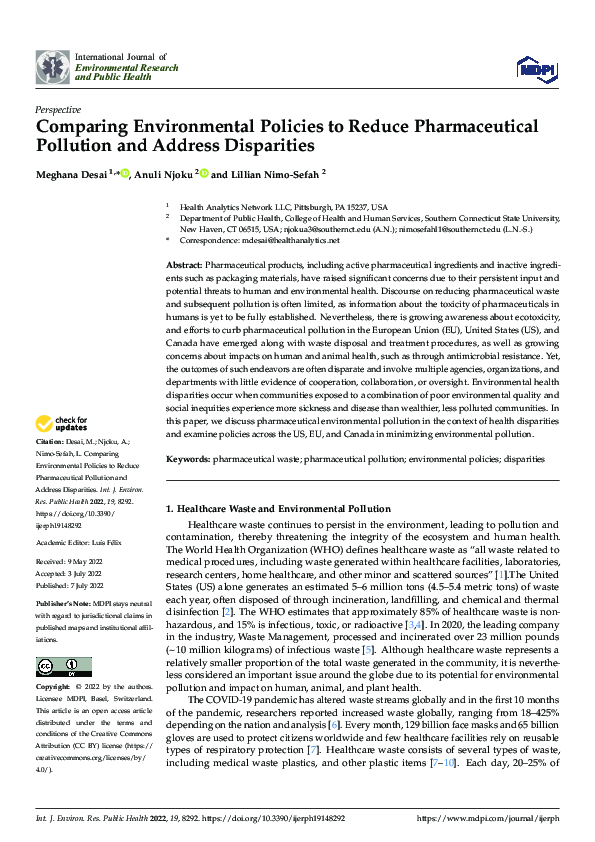 (PDF) Comparing Environmental Policies to Reduce Pharmaceutical ...