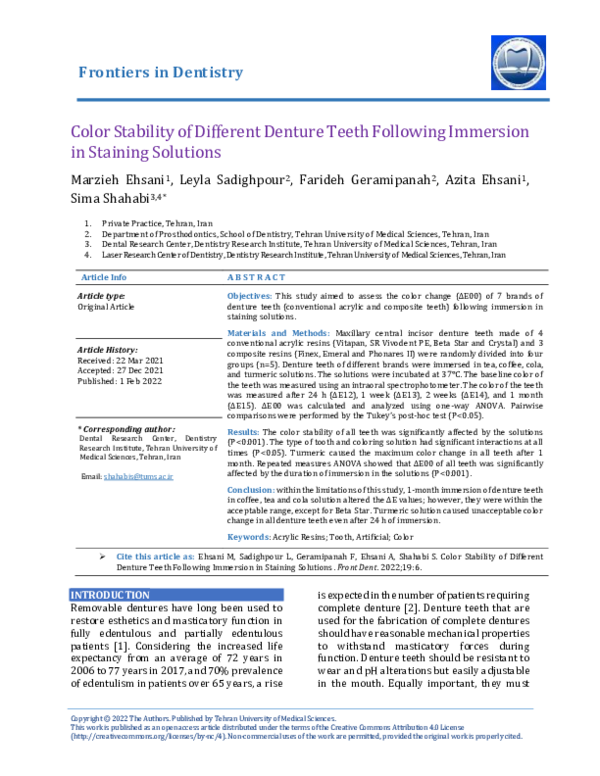 (PDF) Color Stability of Different Denture Teeth Following Immersion in ...