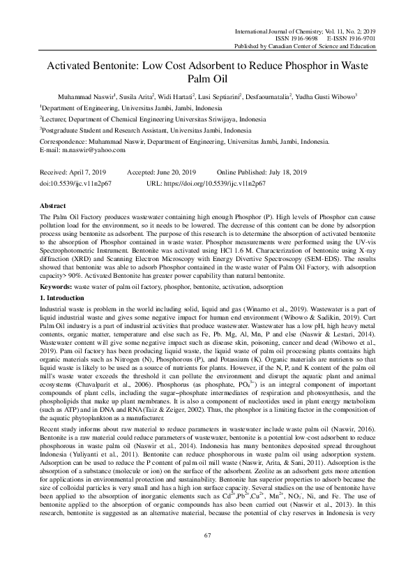 (PDF) Activated Bentonite: Low Cost Adsorbent to Reduce Phosphor in ...