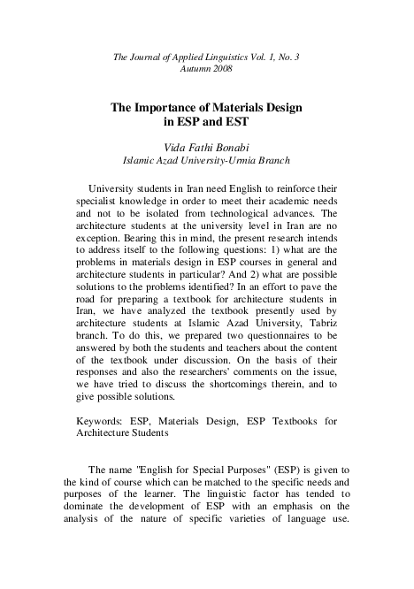(PDF) The Importance of Materials Design In ESP and EST