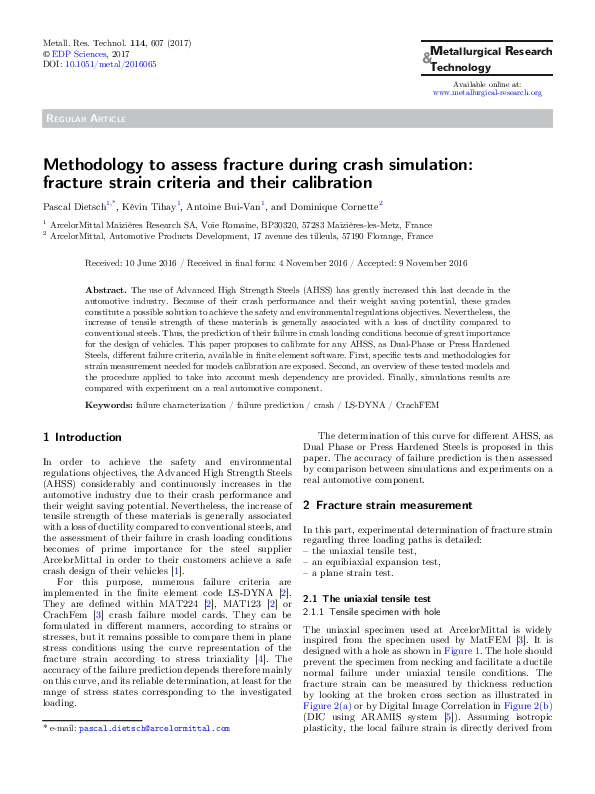 Pdf Methodology To Assess Fracture During Crash Simulation Fracture