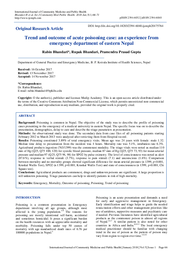 (PDF) Trend and outcome of acute poisoning case: an experience from ...