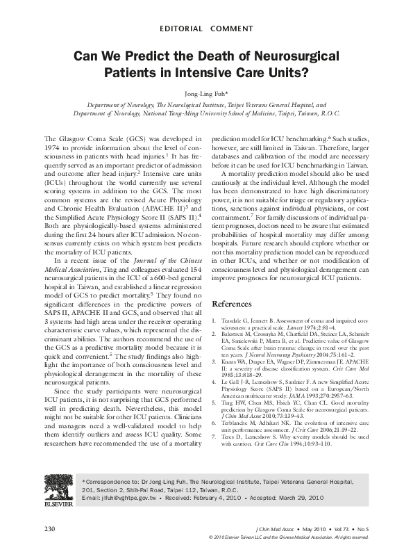 (PDF) A New Simplified Acute Physiology Score (SAPS II) Based on a ...