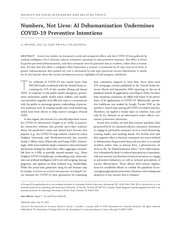 (PDF) Numbers, Not Lives: AI Dehumanization Undermines COVID-19 ...