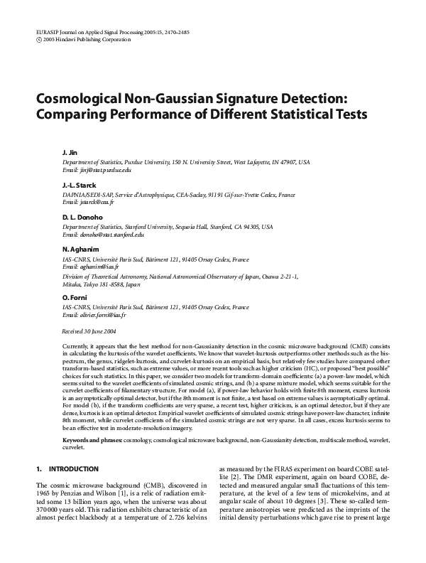 Pdf Cosmological Non Gaussian Signature Detection Comparing Performance Of Different
