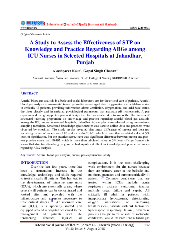(PDF) A Study to Assess the Effectiveness of STP on Knowledge and ...