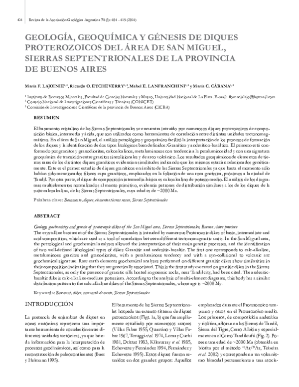 (PDF) Geology, geochemistry and genesis of proterozoic dikes of the San ...