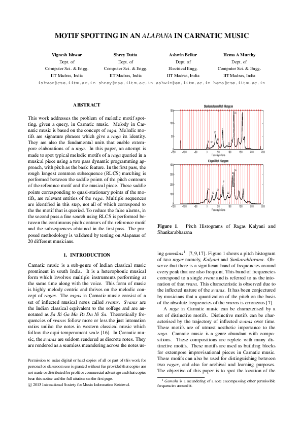(PDF) Motif Spotting in an Alapana in Carnatic Music