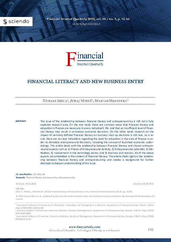 (PDF) Financial Literacy and New Business Entry